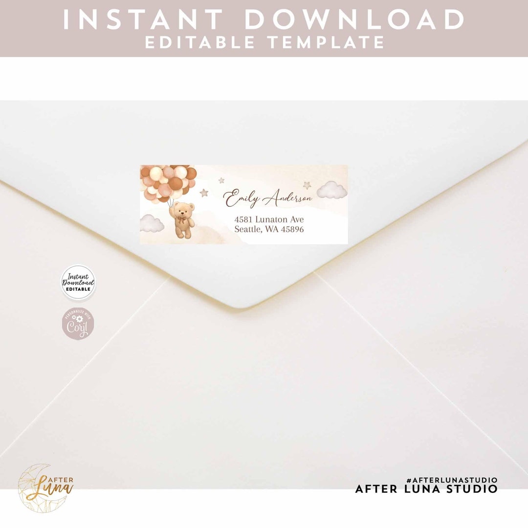 Teddy Bear Address Label: Cream Beige, Editable Avery 5160 Template ...