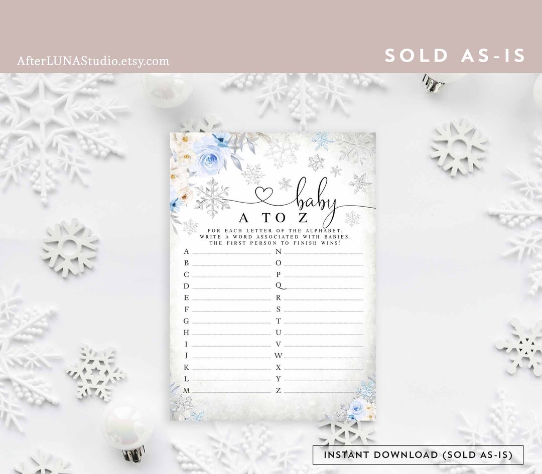 Winter Blue Snowflake Baby ABC A to Z Game Silver Gray Blue White ...