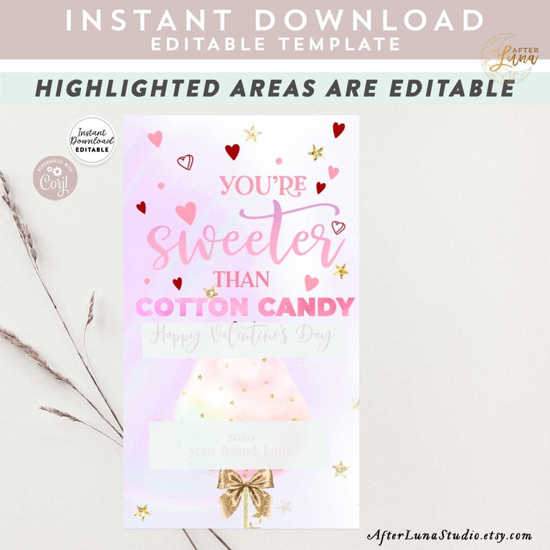 EDITABLE Valentine Cotton Candy Tags Valentine's Day Treat - Etsy