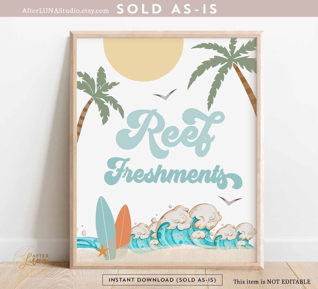 Boy Blue Surfboard Surfing Birthday Reef Freshments Sign the Big One ...