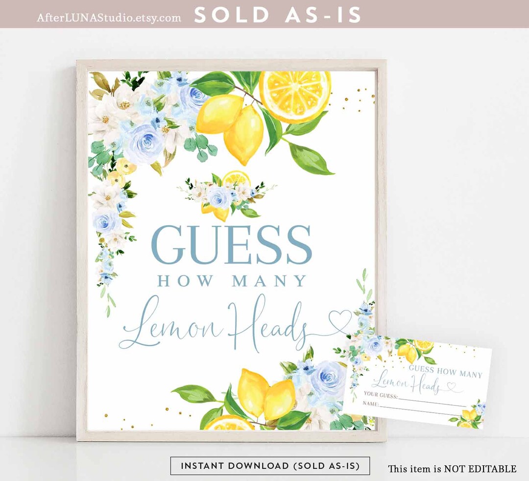 Digital Blue Floral Lemon Guess How Many Lemon Heads Game Printable ...