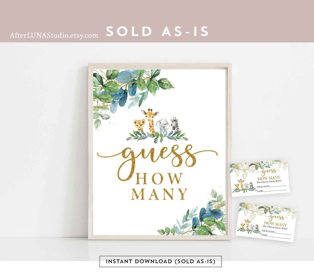 Greenery Gold Safari African Jungle Animal Guess How Many Game Safari ...