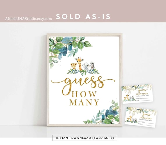 Greenery Gold Safari African Jungle Animal Guess How Many Game - Etsy