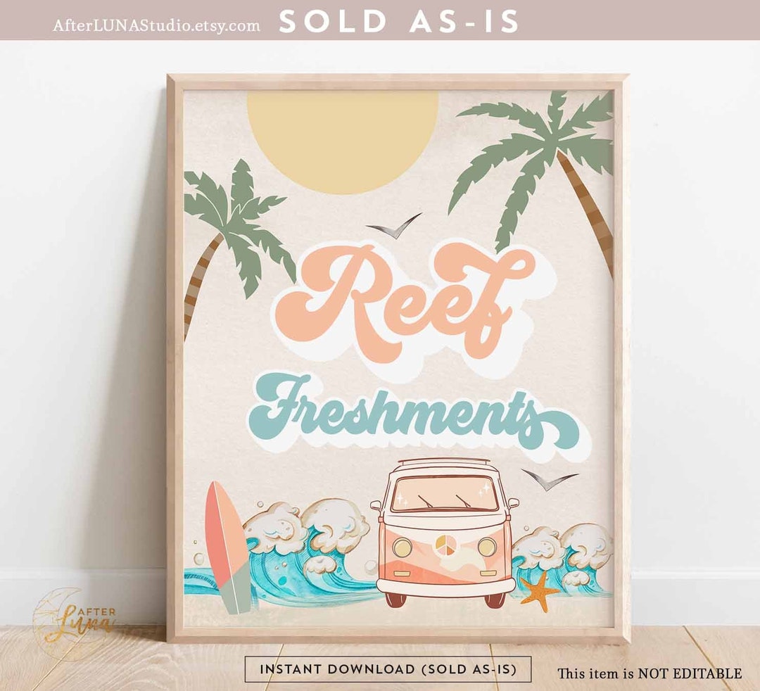 Girl Peach Blue Surfing Surf Birthday Decor Reef Freshments Sign the ...