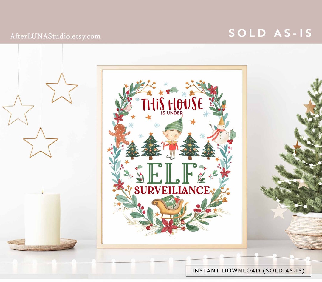 This House is Under Elf Surveillance Sign Boy Christmas Winter Elf ...