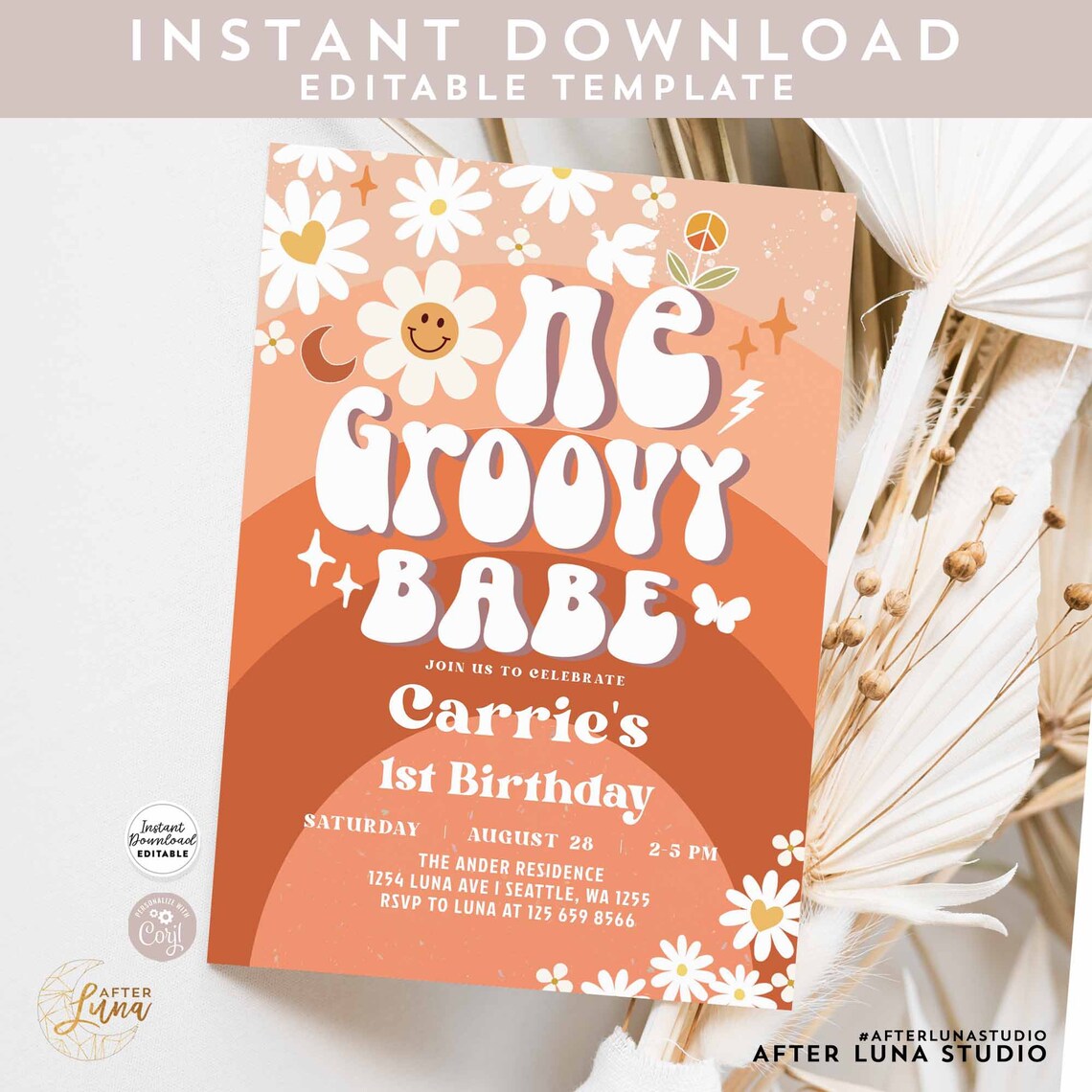 Editable Fall Groovy ONE 1st First Birthday Invite One Groovy - Etsy