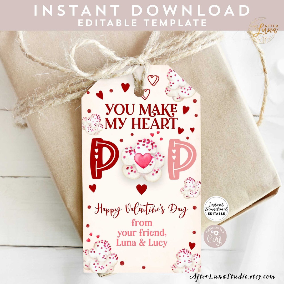 EDITABLE Valentine Popcorn Tags Valentine's Day Treat Favors You Make ...