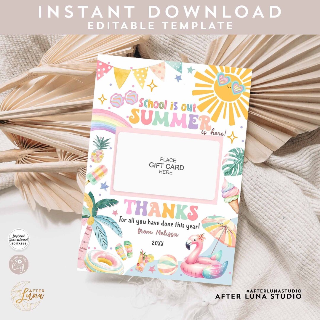 Editable Gift Card Holder School is Out Summer is Here Teacher ...