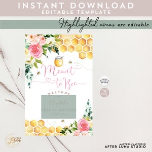 Editable Pink Meant to Bee Bridal Shower Welcome Sign Yard Sign 24x36 ...