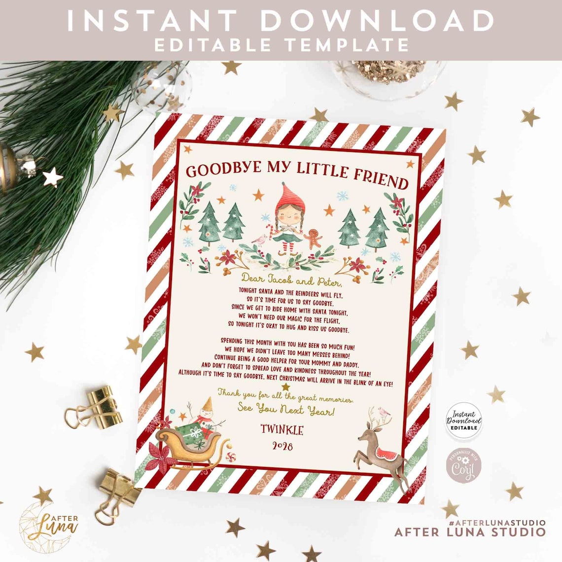 EDITABLE Elf Goodbye Letter From Girl Elf Bye for Now Letter - Etsy