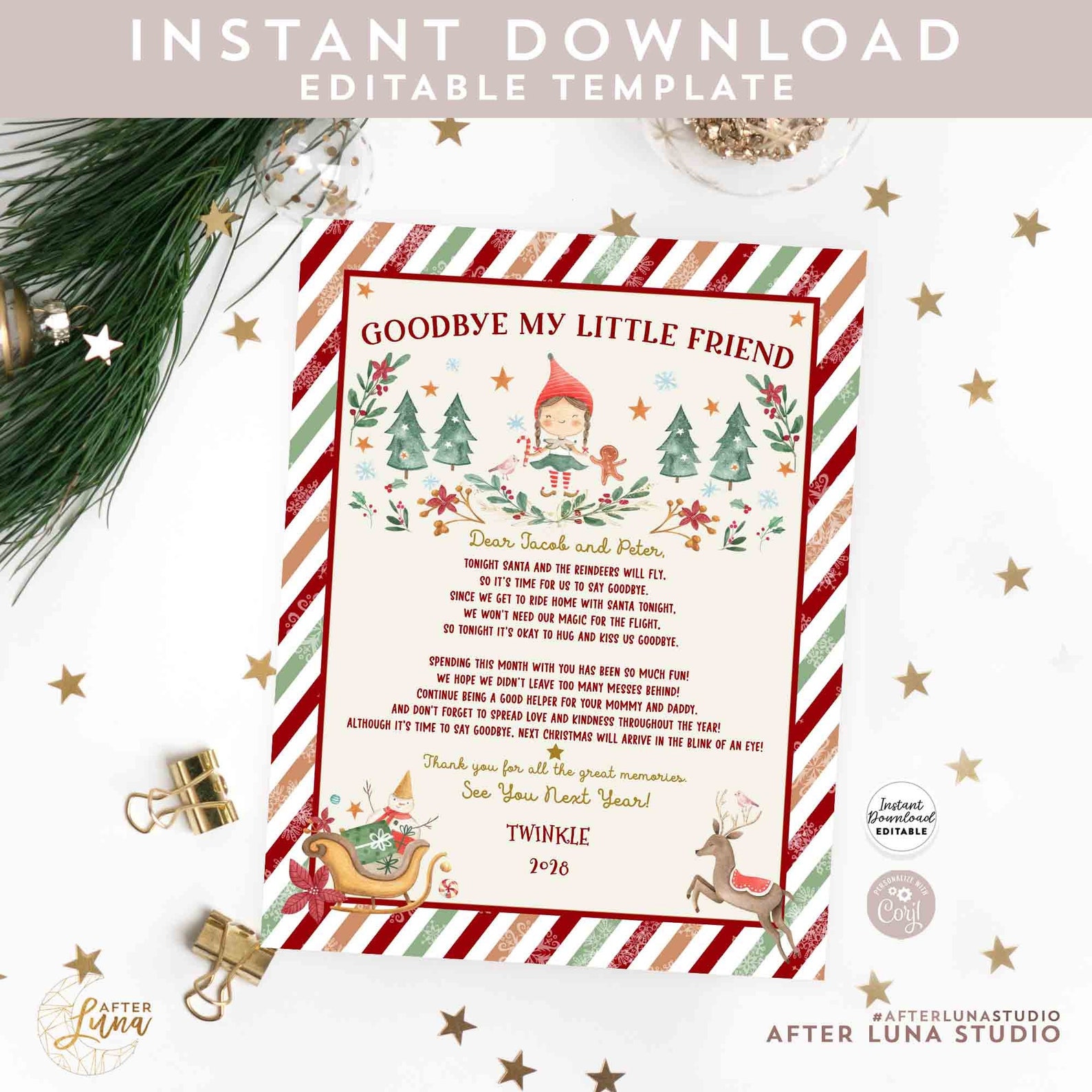 EDITABLE Elf Goodbye Letter From Girl Elf Bye for Now Letter Goodbye ...