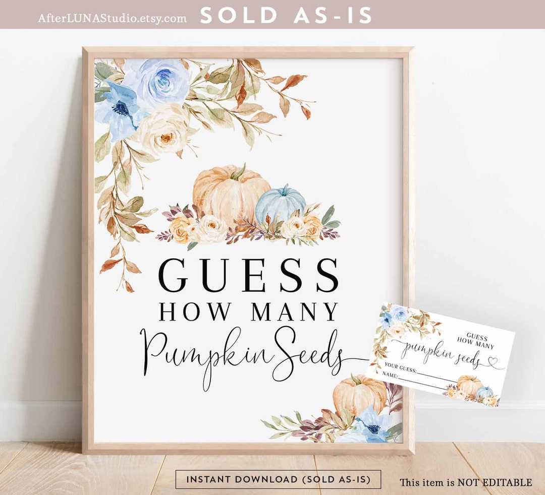 Fall Blue Pumpkin Guess How Many Pumpkin Seeds Game Printable Pumpkin ...