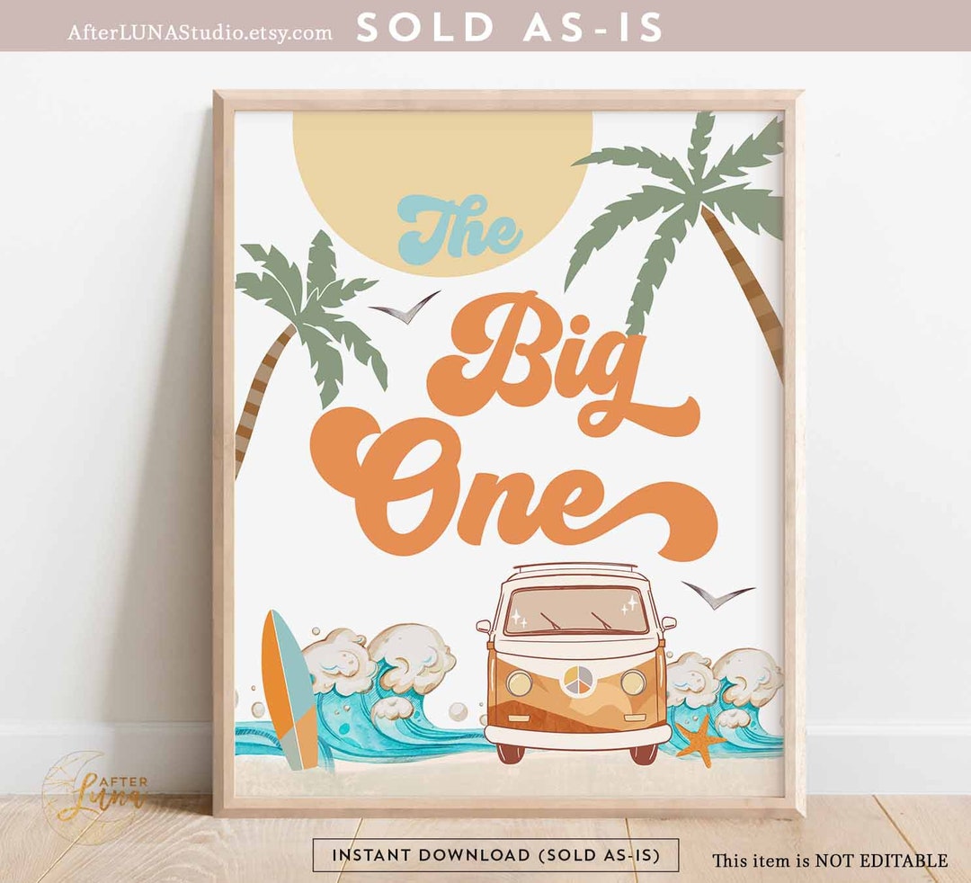 Boy Orange Blue Surfing Surf Birthday Decor the Big One Sign the Big ...