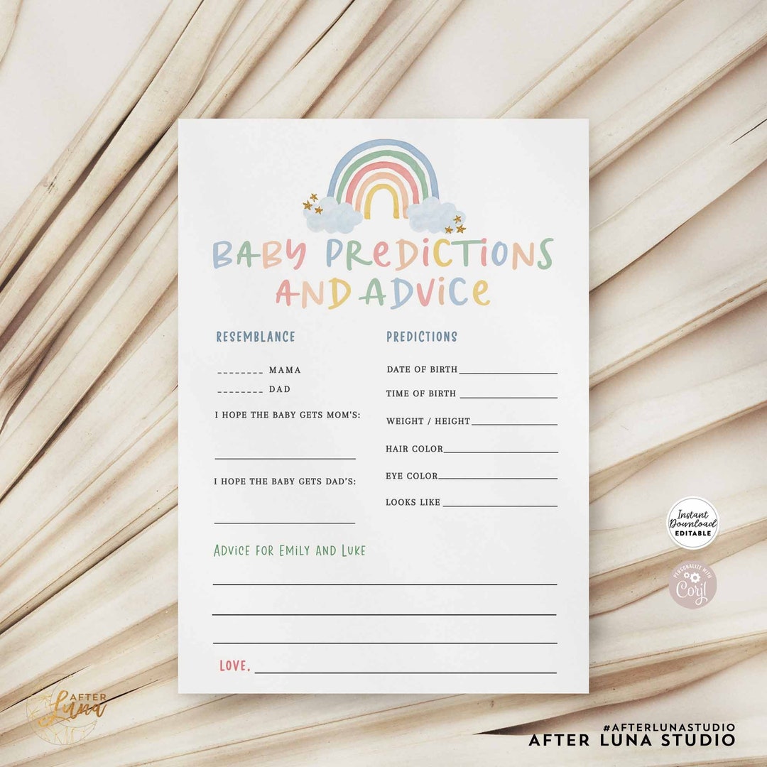 Editable Pastel Gender Neutral Baby Predictions and Advice Girl Boy ...