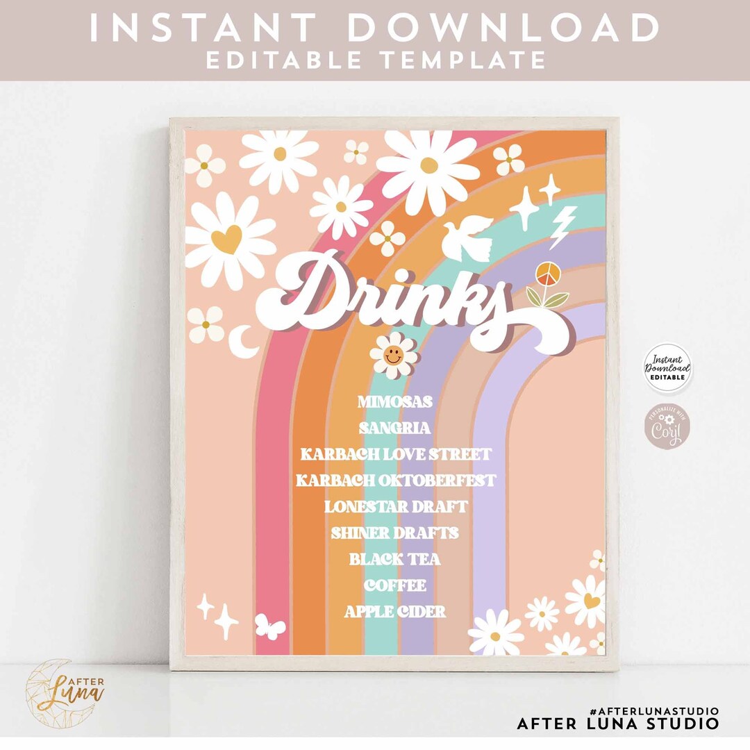 Editable Groovy Drinks Menu Groovy Van Printable Two Groovy One Four ...