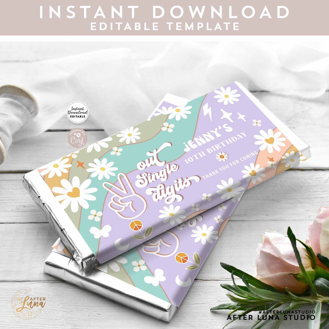 Editable Boho Groovy Daisy Rainbow Birthday Peace Out Single Digits ...