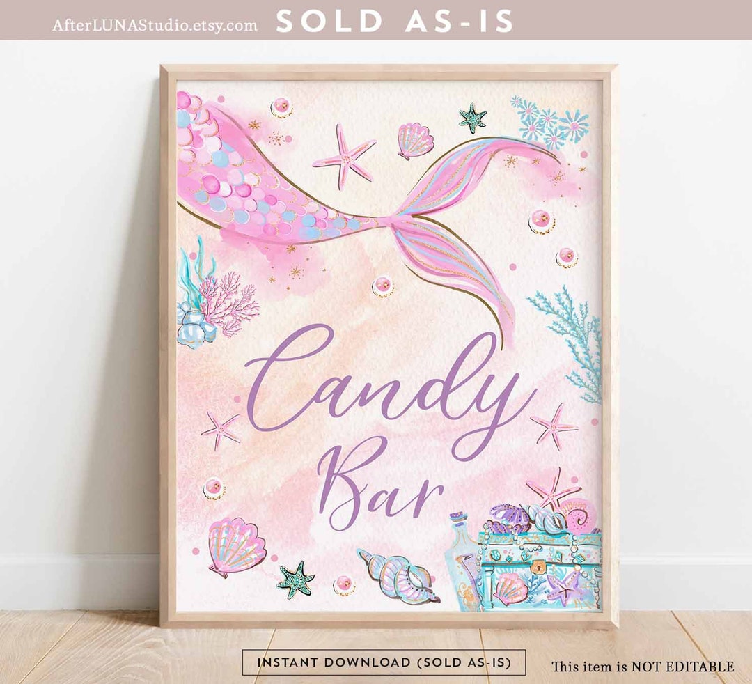 Mermaid Candy Bar Sign Mermaid Birthday Party Under the Sea Decor Sign ...