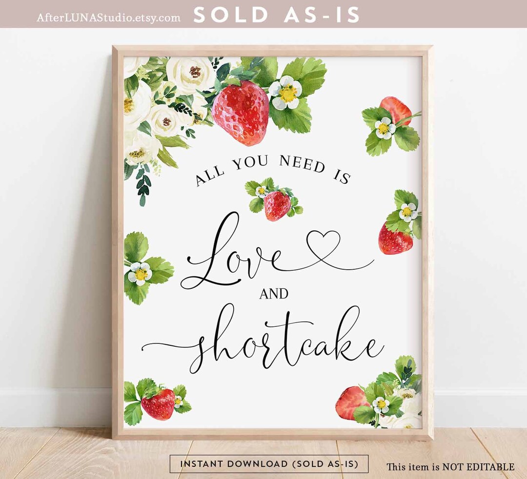 Strawberry Love and Shortcake Sign Strawberry Berry Sweet Baby Shower ...