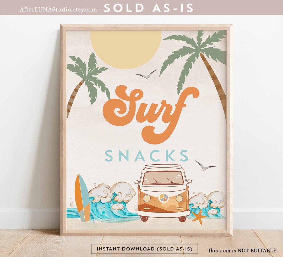 Boy Orange Blue Surfing Surf Birthday Decor Surf Snacks Sign the Big ...