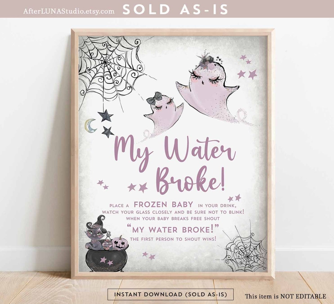 A Little Boo My Water Broke Game Sign Purple Lilic Halloween Sign A Little Boo Baby Shower Decor ...