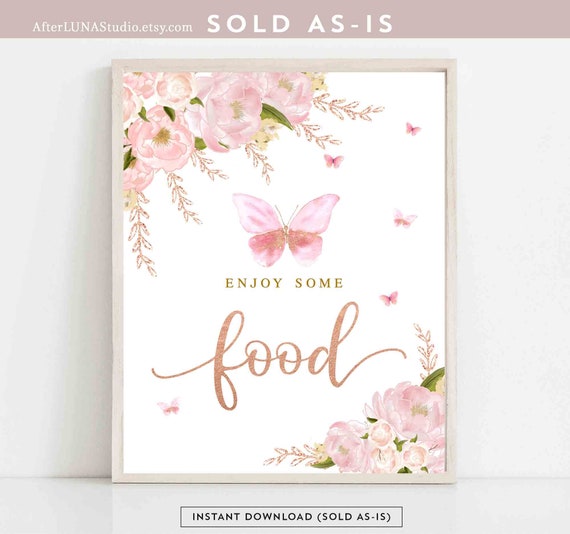 Pink Rose Gold Butterfly Food Table Sign Blush Pink Rose Gold | Etsy