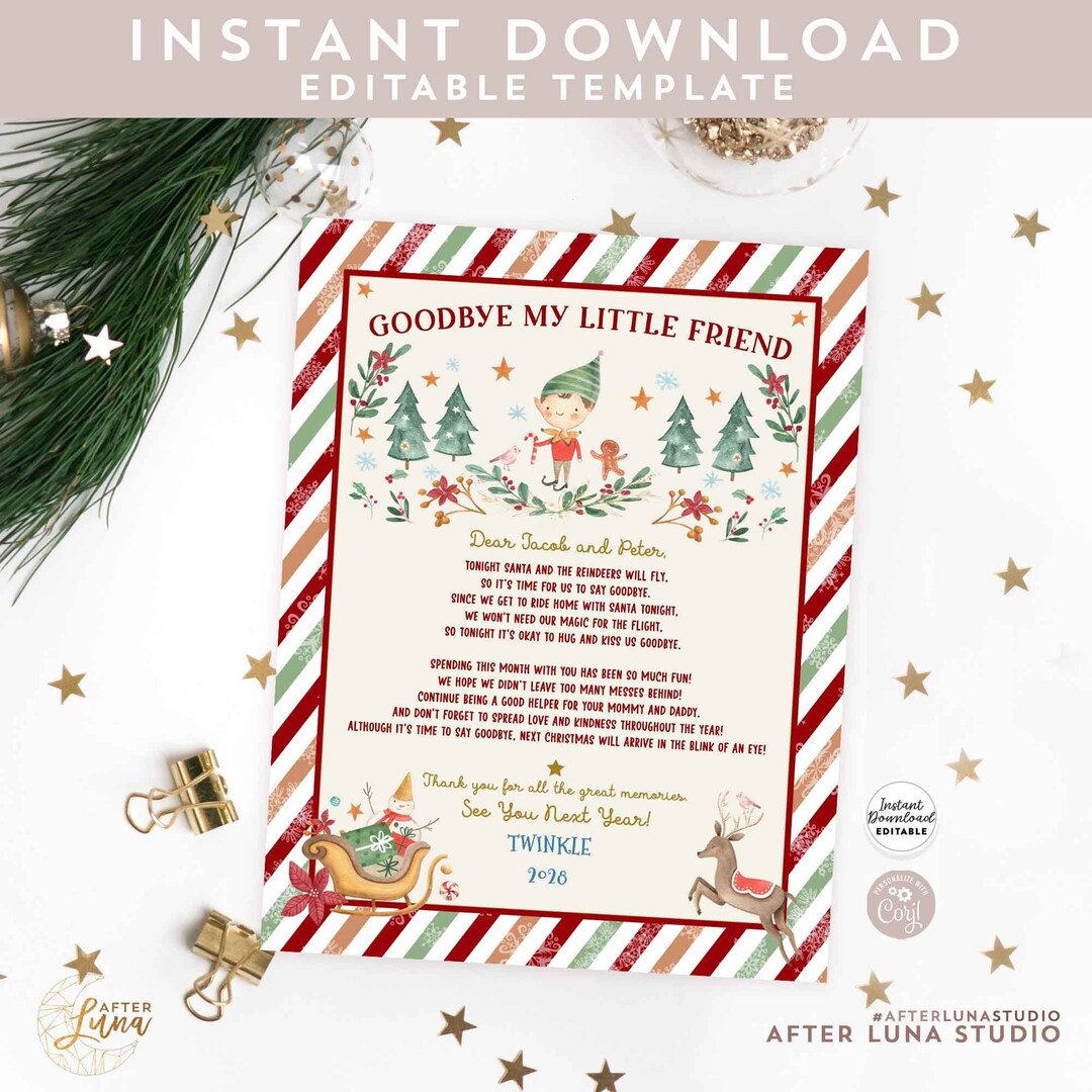 EDITABLE Elf Goodbye Letter From Boy Elf Bye for Now Letter Goodbye ...