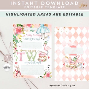 Editable Merry Unbirthday Alice in Wonderland Invitation Tea for TWO ...
