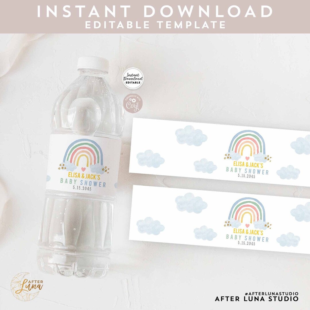 Editable Pastel Rainbow Birthday Water Bottle Label Over the Rainbow ...