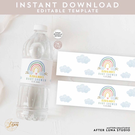 Editable Pastel Rainbow Birthday Water Bottle Label Over the - Etsy UK