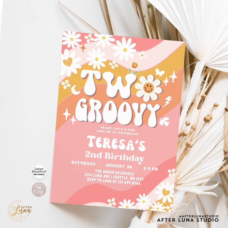 Editable TWO Groovy Invite 2nd Birthday Groovy Invite Birthday - Etsy