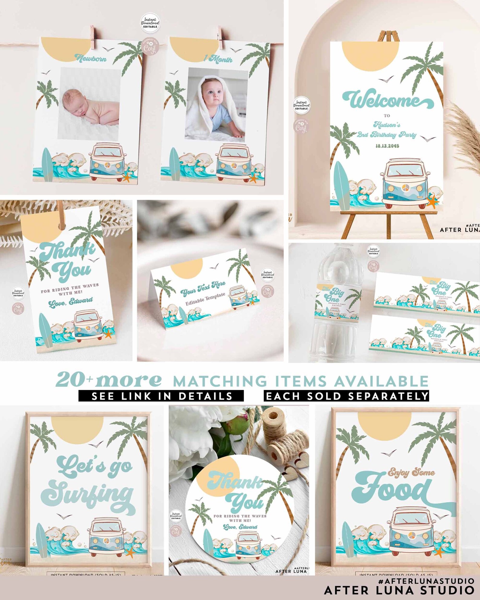 Boy Surfing Surf Birthday Decor Reef Freshments Sign the Big One Surf's ...
