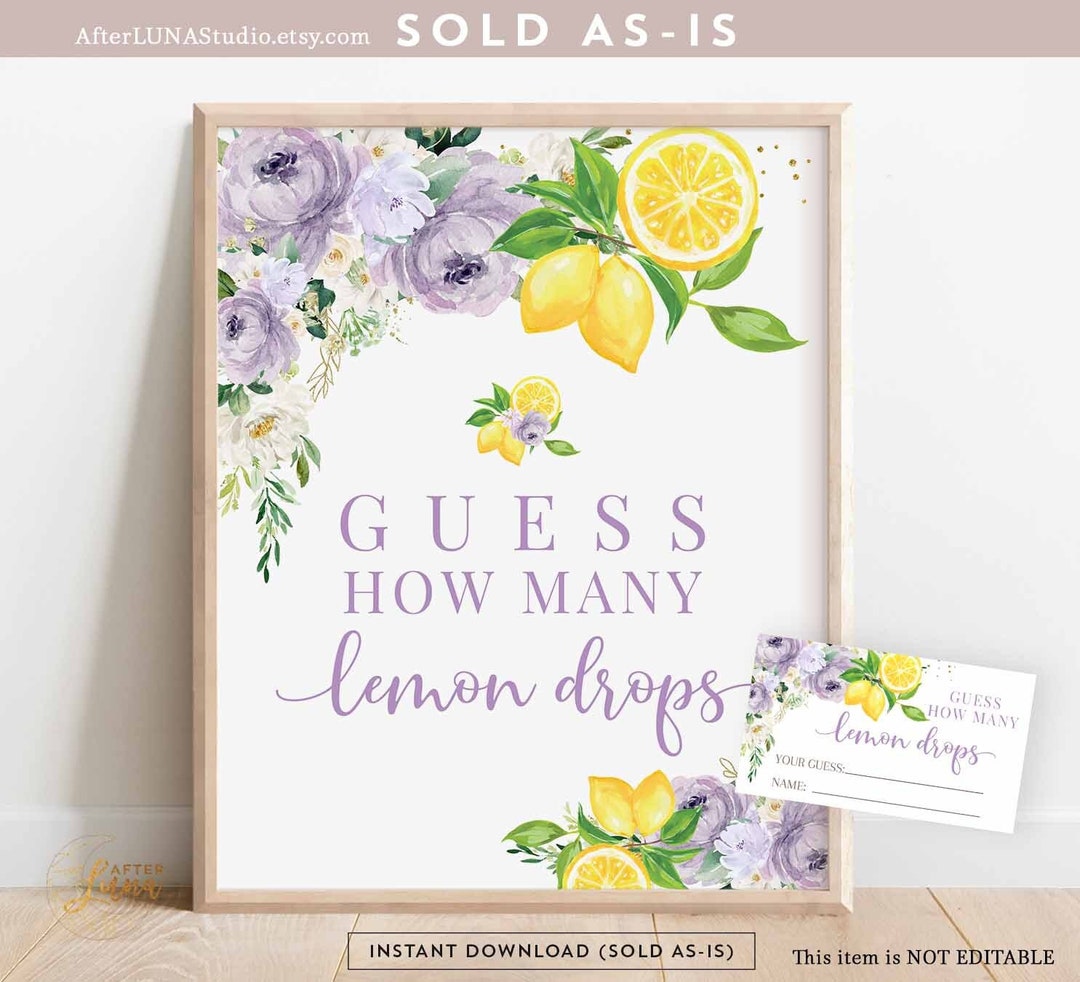 Lavender Purple Lemon Bridal Shower Game Guess How Many Lemon Drops ...