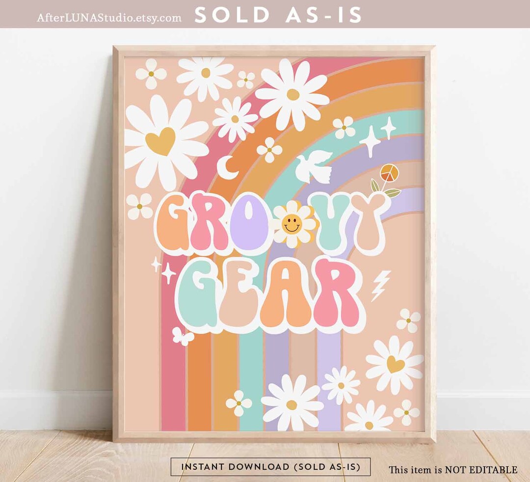 Groovy Birthday Party Decor 70' Daisy Groovy Gear Sign Decor Groovy ...