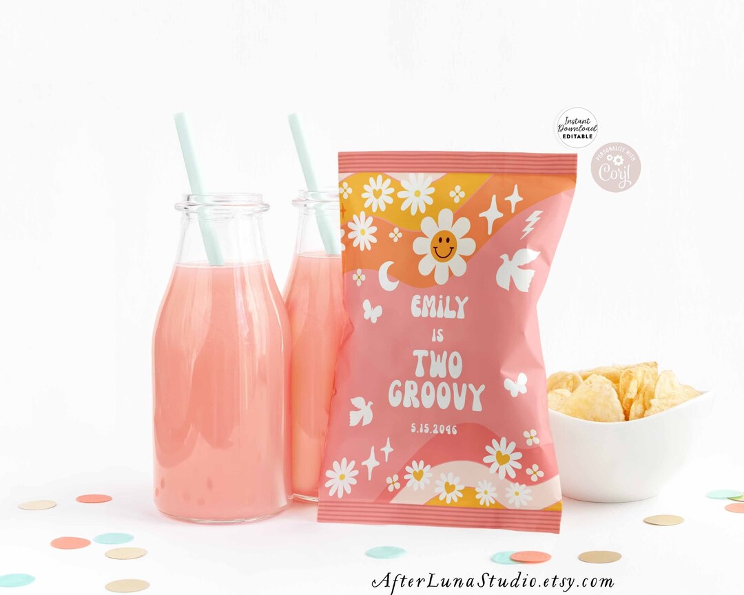 Editable ANY WORDING Groovy Chip Bag Wrapper Printable Two Groovy One ...