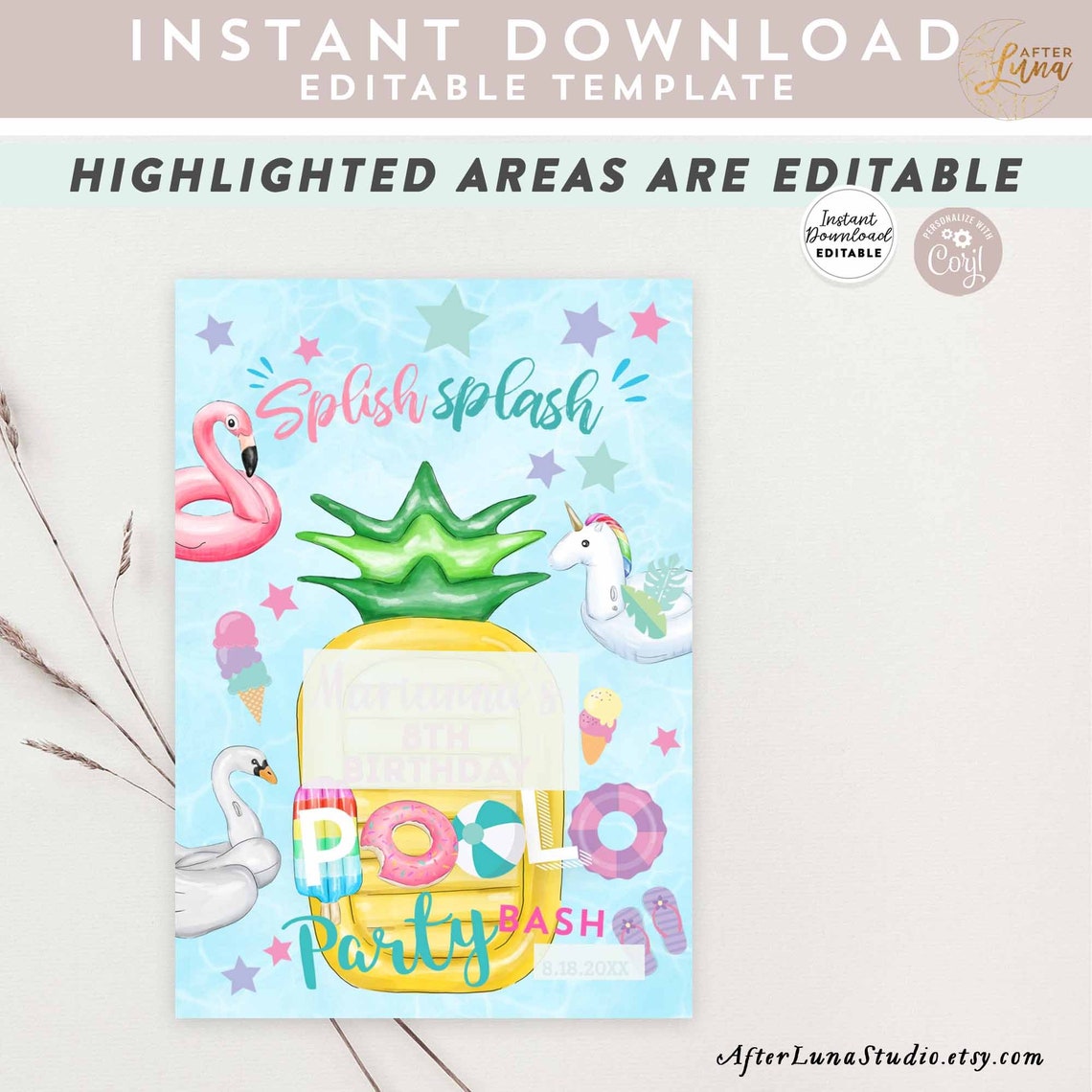 Editable Pineapple Pool Party Birthday Caprisun Capri Sun Label Pool ...