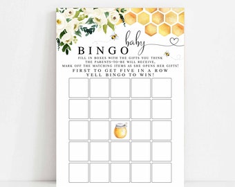 Bee Baby Shower Bingo Cards Printable, Yellow White Baby Shower Gender ...