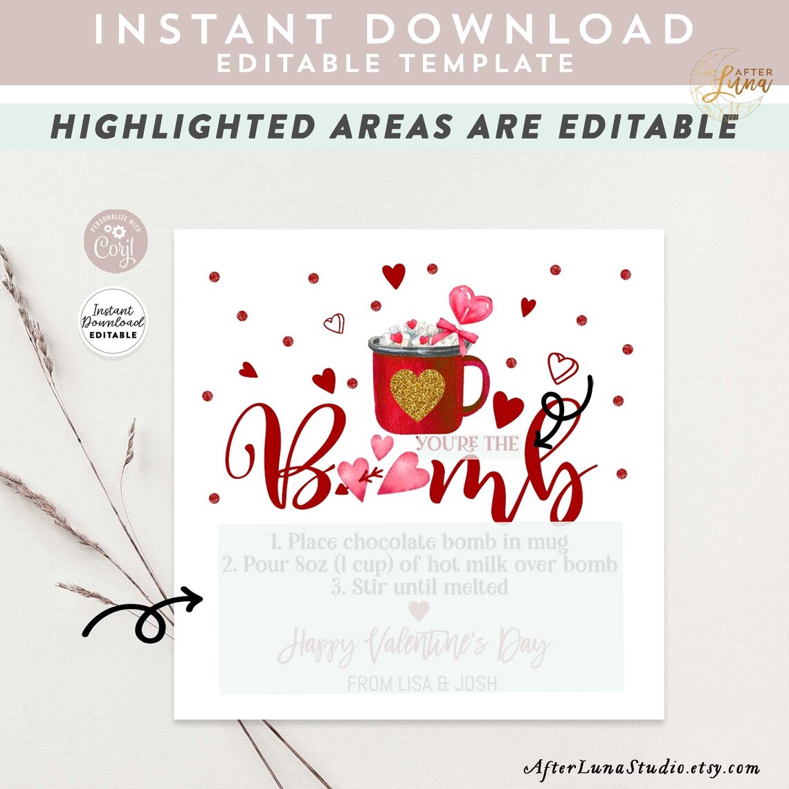 EDITABLE Valentine Bath Bomb Tags Labels Printable Bath Bomb | Etsy