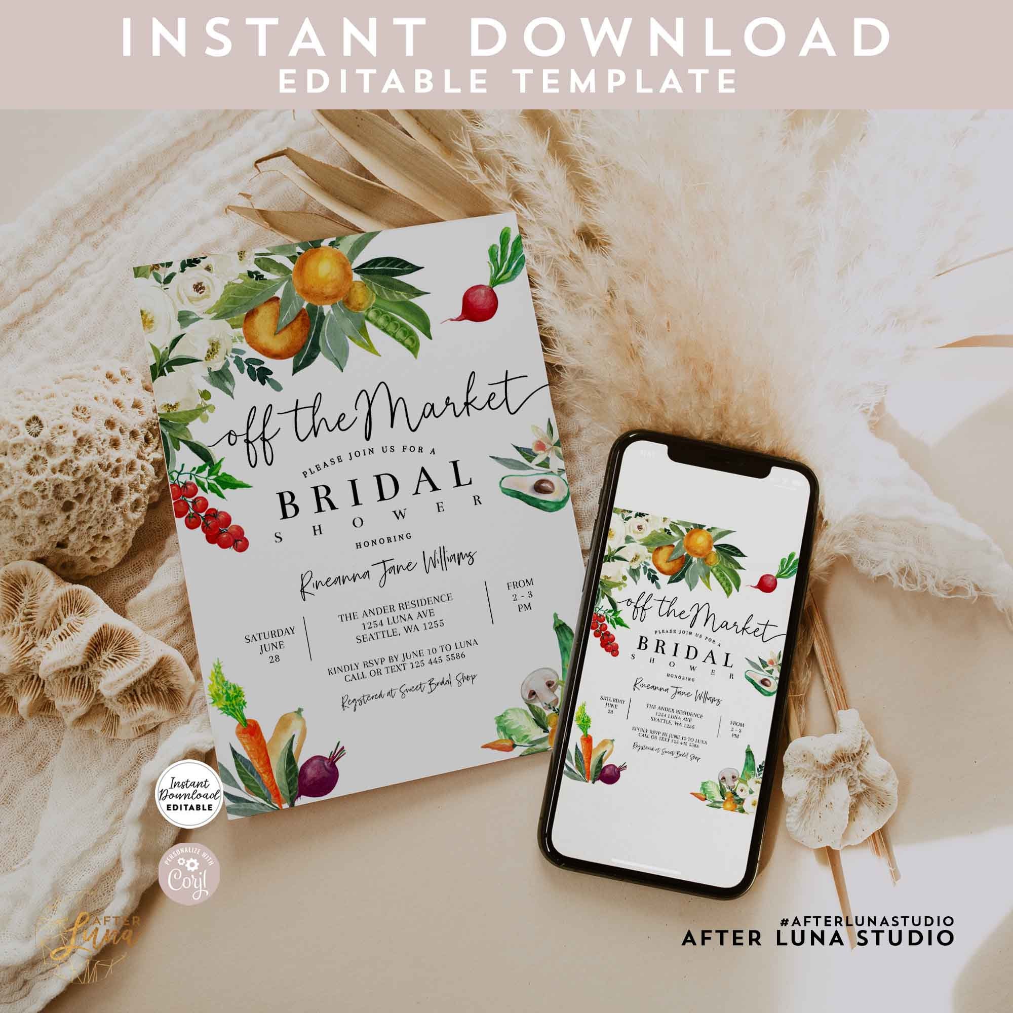 Editable off the Market Farm Market Bridal Shower Invitation Rustic ...