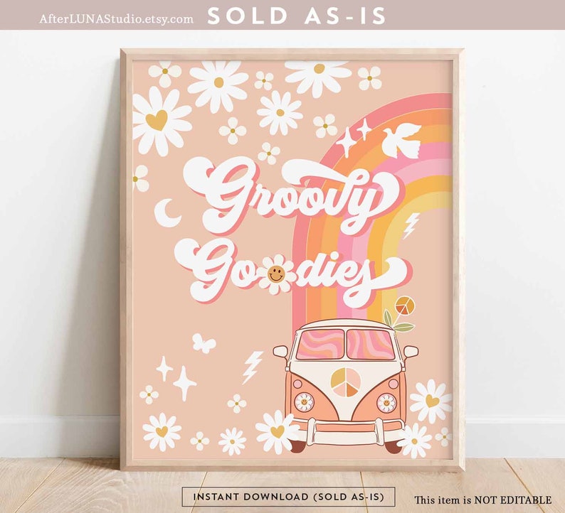 Groovy Birthday Party Decor Daisy Groovy Pink Peach Van Groovy - Etsy