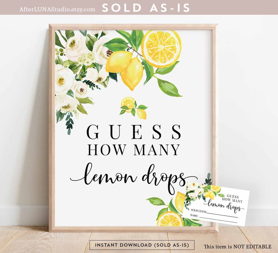 Lemon Bridal Shower Game: Guess How Many Lemon Drops (digital Download ...