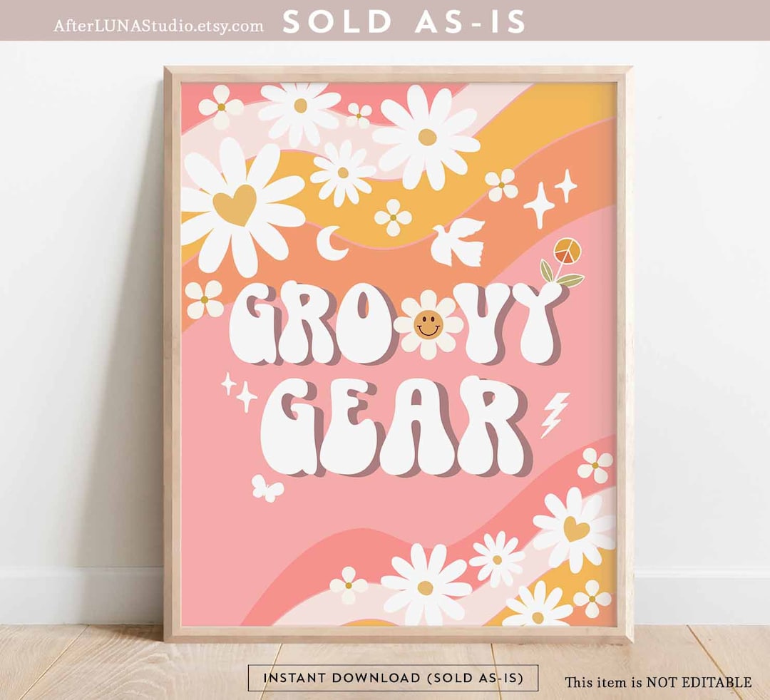 Pink Groovy Birthday Party Decor 70' Daisy Groovy Gear Table Sign 70 ...