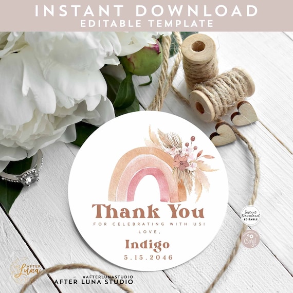 Editable Boho Rainbow Round Label Sticker Tag Pampas Grass - Etsy