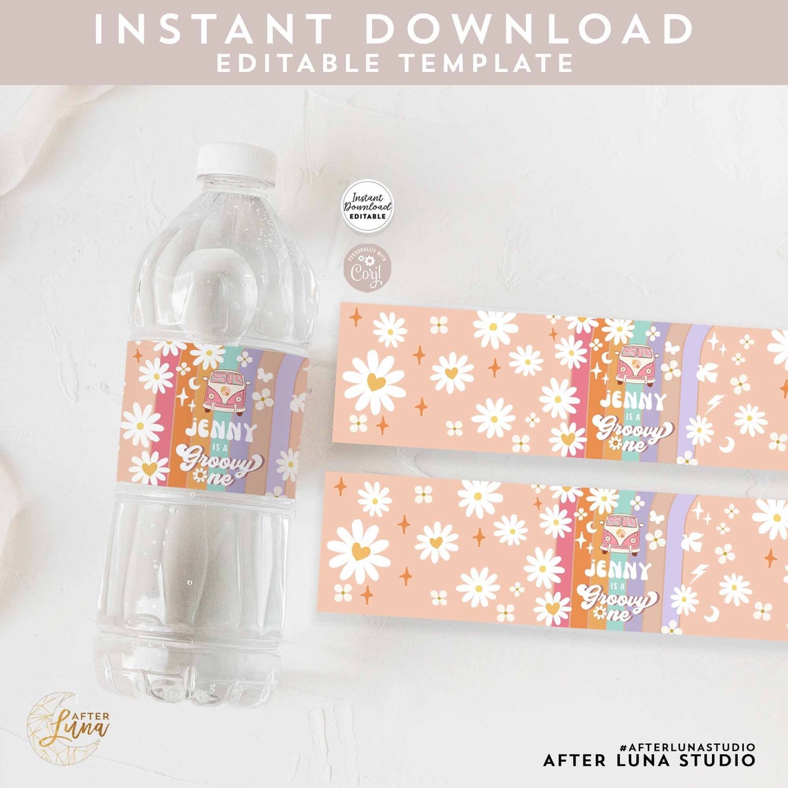 Editable Daisy Rainbow Pink Groovy Van TWO Groovy One Birthday - Etsy