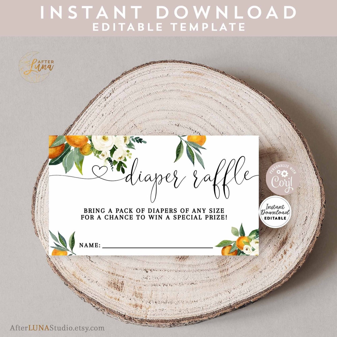 Editable Little Cutie Orange Citrus Baby Shower Diaper Raffle Ticket ...