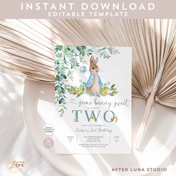 Editable Peter Rabbit 2nd Birthday Invitation Boy Bunny Peter - Etsy