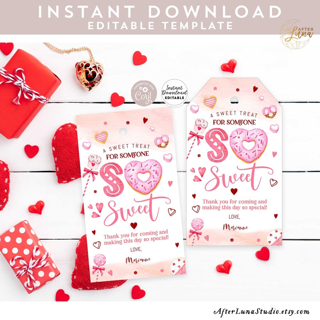 EDITABLE Valentine Sweet Treat Favor Tag Hearts Treat Bag Tag Baby ...