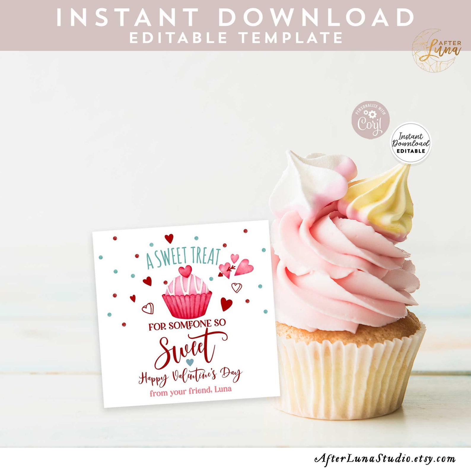 EDITABLE Valentine Sweet Treat Favor Tag Cupcake Treat Bag Baby Shower ...