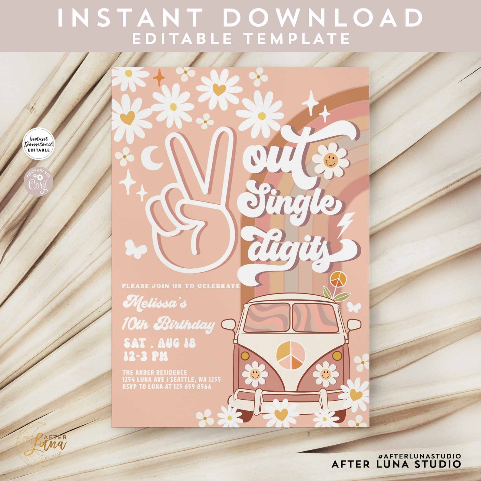 Editable Peace Out Single Digits Groovy 10th Birthday Invite - Etsy