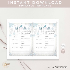 Editable Winter Blue Snowflake Boy Polar Bear Baby Predictions and ...