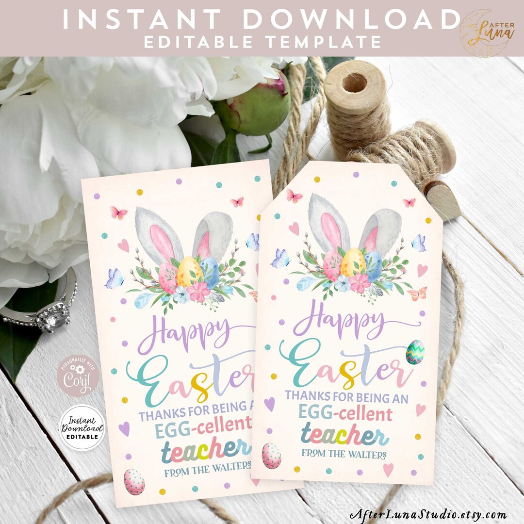 EDITABLE Personalized Easter Teacher Tag Tags Printable Easter Egg ...
